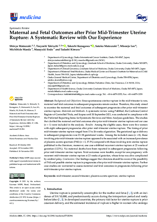 (PDF) Maternal and Fetal Outcomes after Prior Mid-Trimester Uterine Rupture: A Systematic Review ...