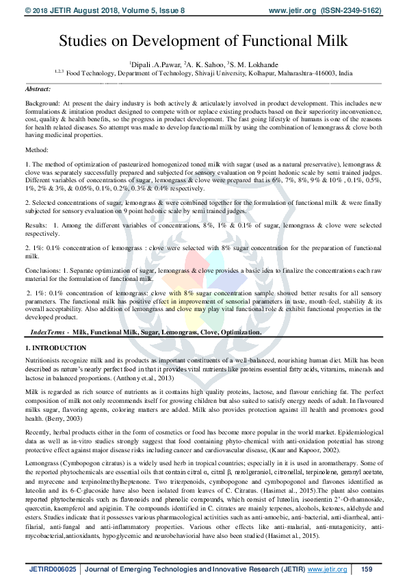 (PDF) Studies on Development of Functional Milk
