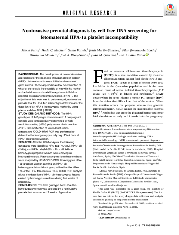 (PDF) Noninvasive prenatal diagnosis by cell-free DNA screening for ...