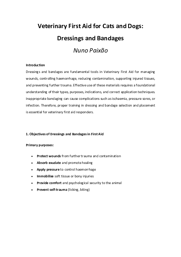 (PDF) Veterinary First Aid for Cats and Dogs: Dressings and Bandages