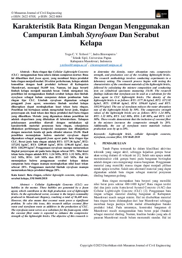 (PDF) Karakteristik Bata Ringan Dengan Menggunakan Campuran Limbah ...