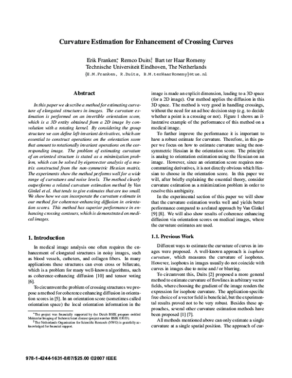 (PDF) Curvature Estimation for Enhancement of Crossing Curves