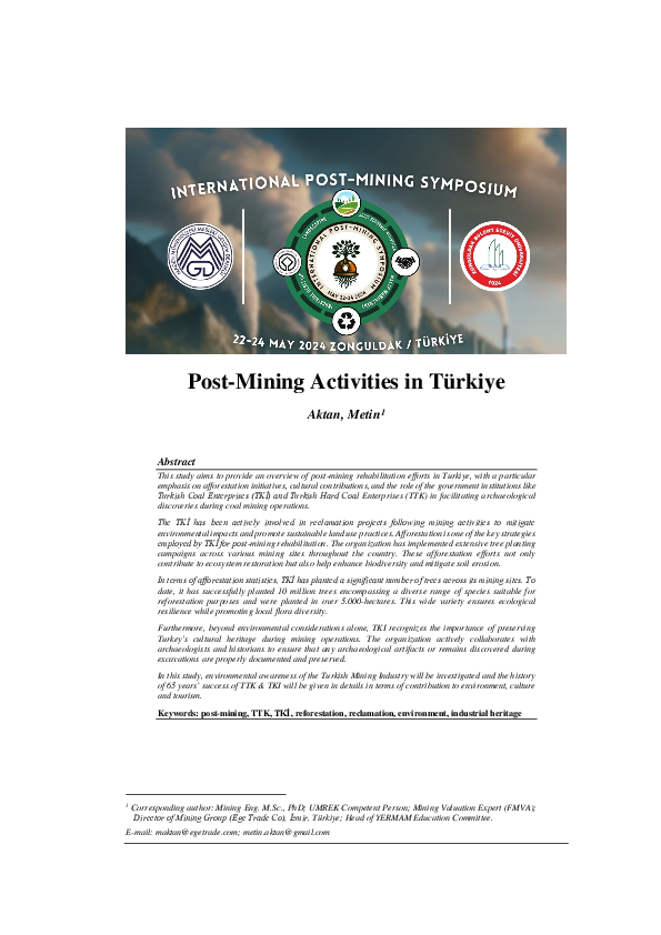 (PDF) Post-Mining Activities in Türkiye