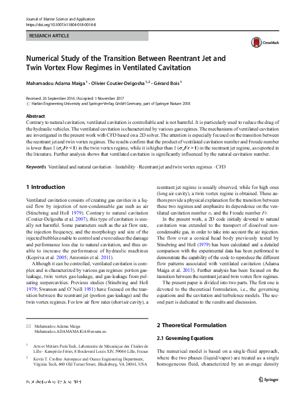 (PDF) Numerical Study of the Transition Between Reentrant Jet and Twin ...