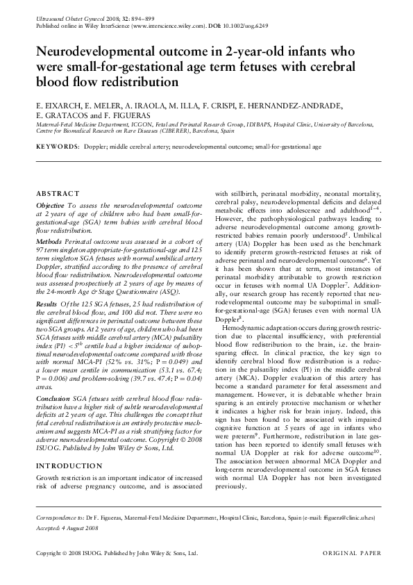 (PDF) Neurodevelopmental outcome in 2‐year‐old infants who were small ...
