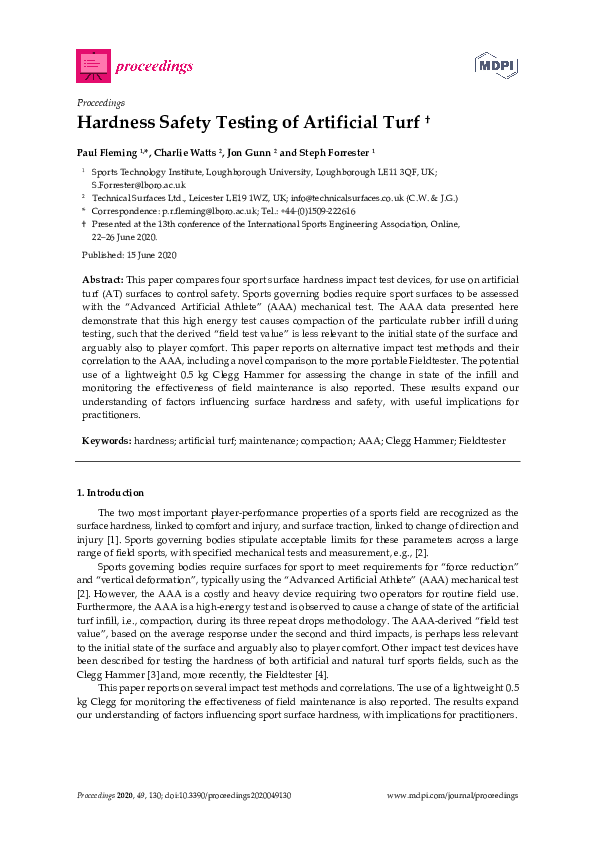 (PDF) Hardness Safety Testing of Artificial Turf
