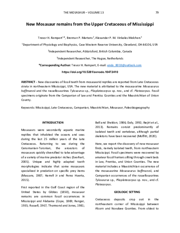 (PDF) New Mosasaur remains from the Upper Cretaceous of Mississippi