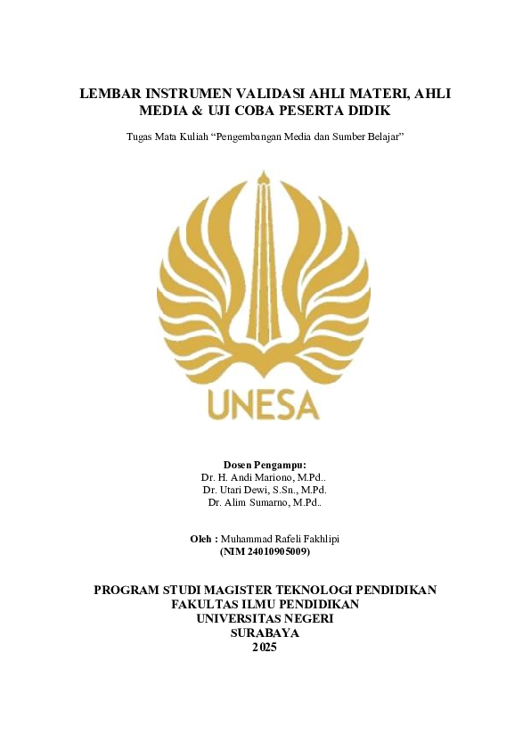 (PDF) Contoh Lembar Instrumen Validasi (Ahli Materi, Ahli Media & Uji ...