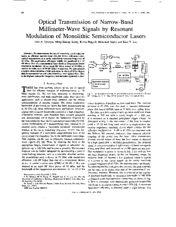 (PDF) Optical transmission of narrow-band millimeter-wave signals by ...