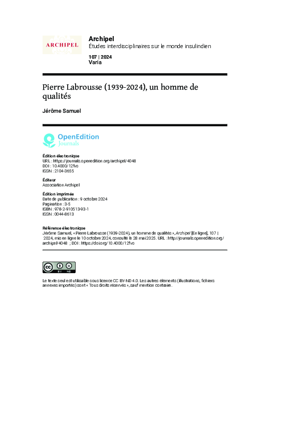(PDF) Pierre Labrousse (1939-2024), un homme de qualités