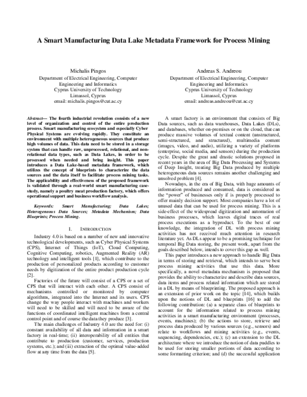 (PDF) A Smart Manufacturing Data Lake Metadata Framework for Process Mining