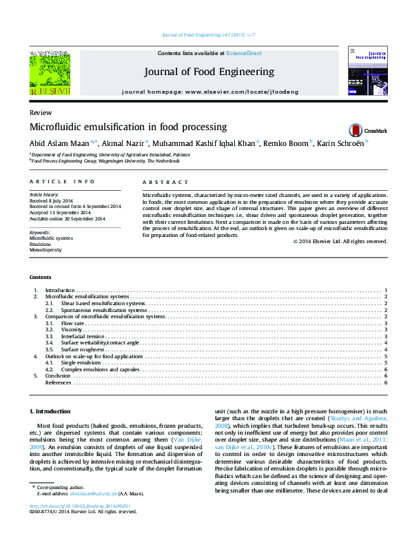 (PDF) Microfluidic emulsification in food processing
