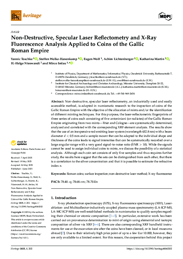 (PDF) Non-Destructive, Specular Laser Reflectometry and X-Ray ...