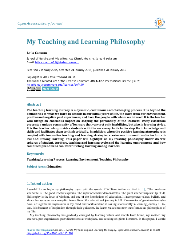 (PDF) My Teaching and Learning Philosophy