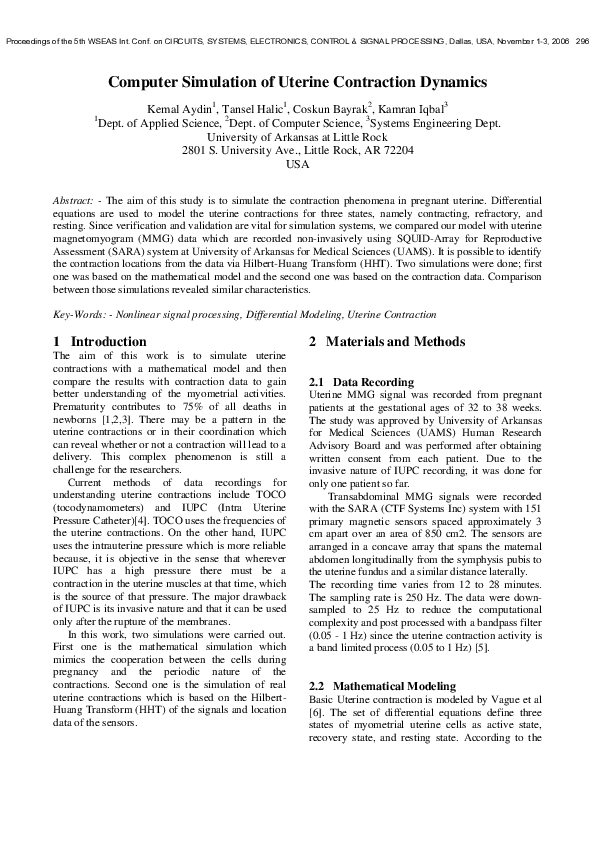 (PDF) Computer simulation of uterine contraction dynamics
