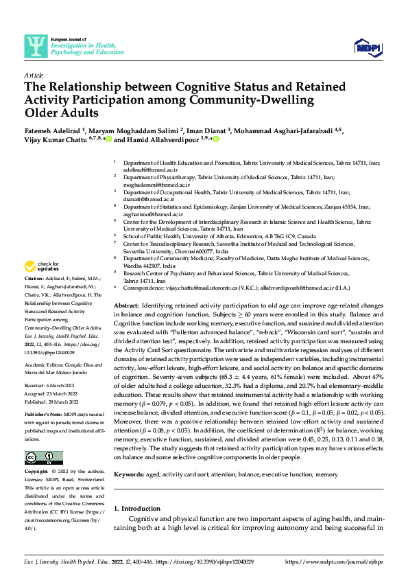 (PDF) The Relationship between Cognitive Status and Retained Activity ...