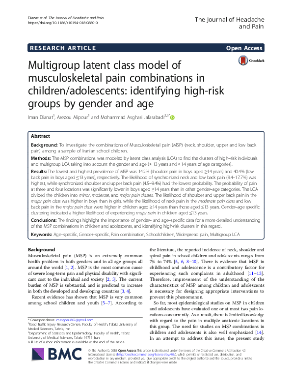 (PDF) Multigroup latent class model of musculoskeletal pain ...