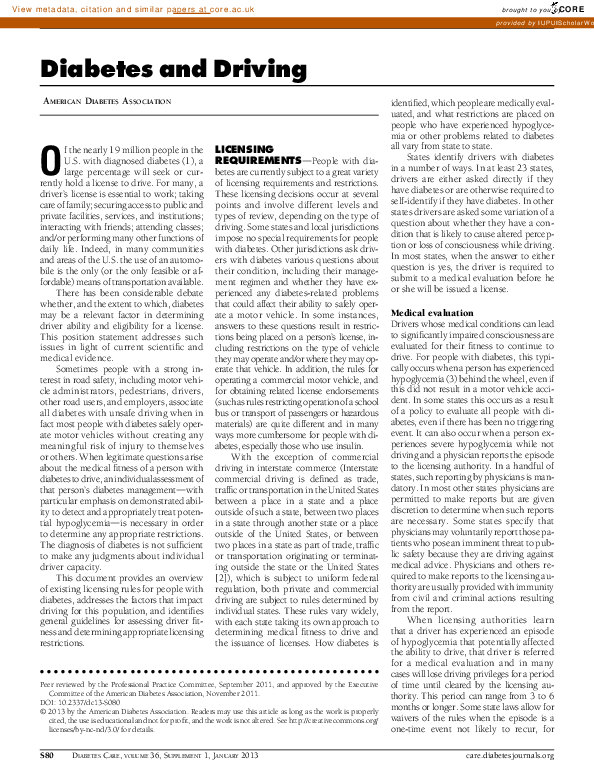 (PDF) Diabetes and driving