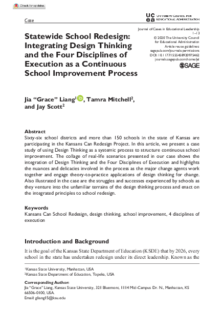 (PDF) Statewide School Redesign: Integrating Design Thinking and the ...