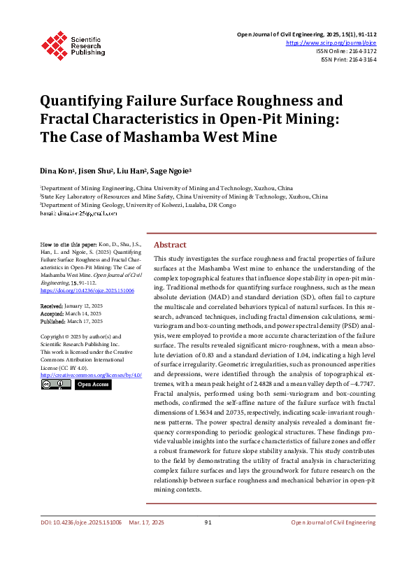 (PDF) Quantifying Failure Surface Roughness and Fractal Characteristics in Open-Pit Mining: The ...