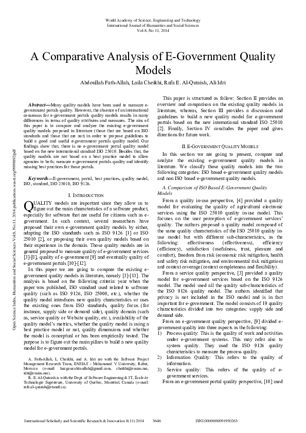 (PDF) A Comparative Analysis Of E-Government Quality Models