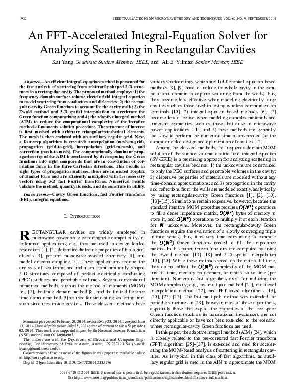 (PDF) An FFT-Accelerated Integral-Equation Solver for Analyzing ...