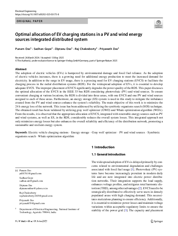 (PDF) Optimal allocation of EV charging stations in a PV and wind energy sources integrated ...