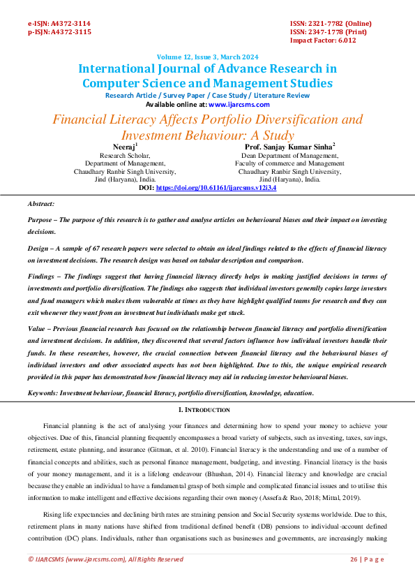 (PDF) Financial Literacy Affects Portfolio Diversification and ...