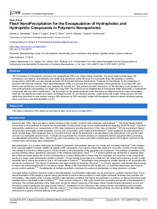 (PDF) Flash NanoPrecipitation for the Encapsulation of Hydrophobic and ...