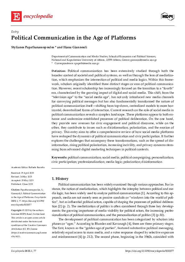 (PDF) Political Communication in the Age of Platforms