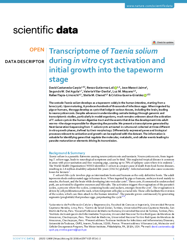 (PDF) Transcriptome of Taenia solium during in vitro cyst activation ...