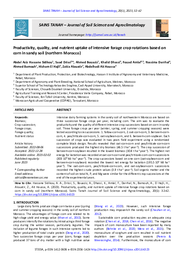 (PDF) Productivity, quality, and nutrient uptake of intensive forage ...