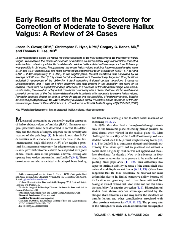 (PDF) Early Results of the Mau Osteotomy for Correction of Moderate to ...