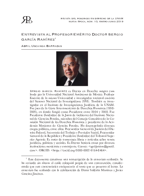 (PDF) Entrevista al Profesor Emérito Doctor Sergio García Ramírez