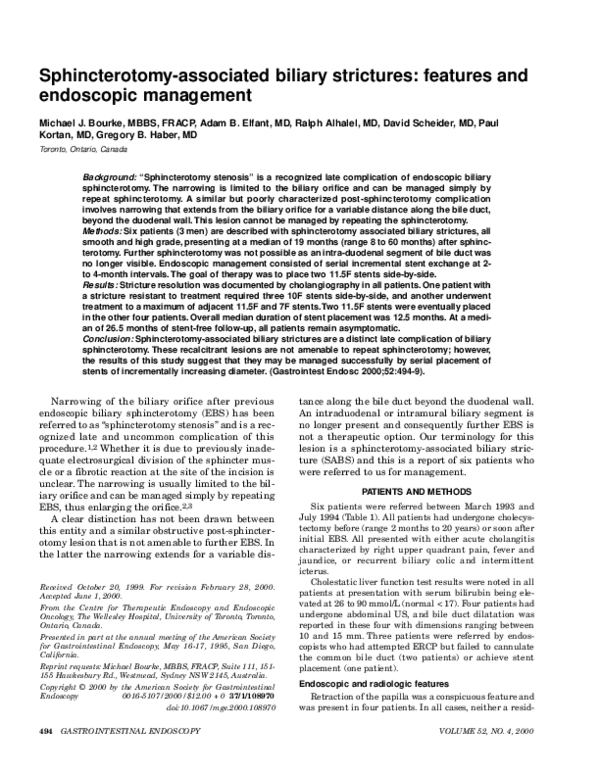 (PDF) Sphincterotomy-associated biliary strictures: Features and ...