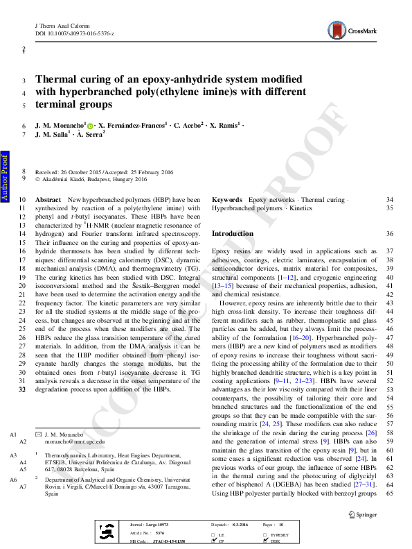 (PDF) Thermal curing of an epoxy-anhydride system modified with ...