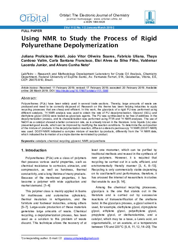 (PDF) Using NMR to Study the Process of Rigid Polyurethane Depolymerization