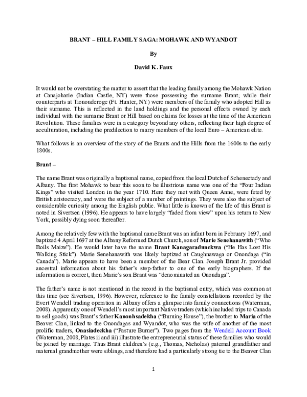 (PDF) BRANT -HILL FAMILY SAGA: MOHAWK AND WYANDOT