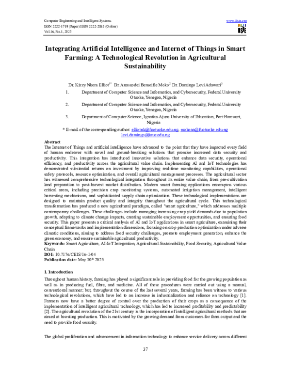 (PDF) Integrating Artificial Intelligence and Internet of Things in Smart Farming: A ...