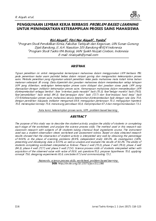(PDF) Penggunaan Lembar Kerja Berbasis Problem Based Learning Untuk Meningkatkan Keterampilan ...