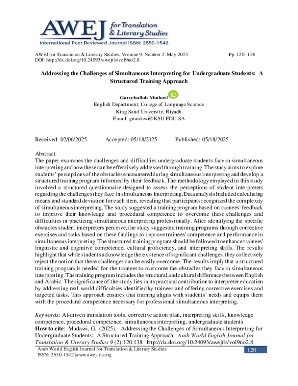 (PDF) Addressing the Challenges of Simultaneous Interpreting for ...