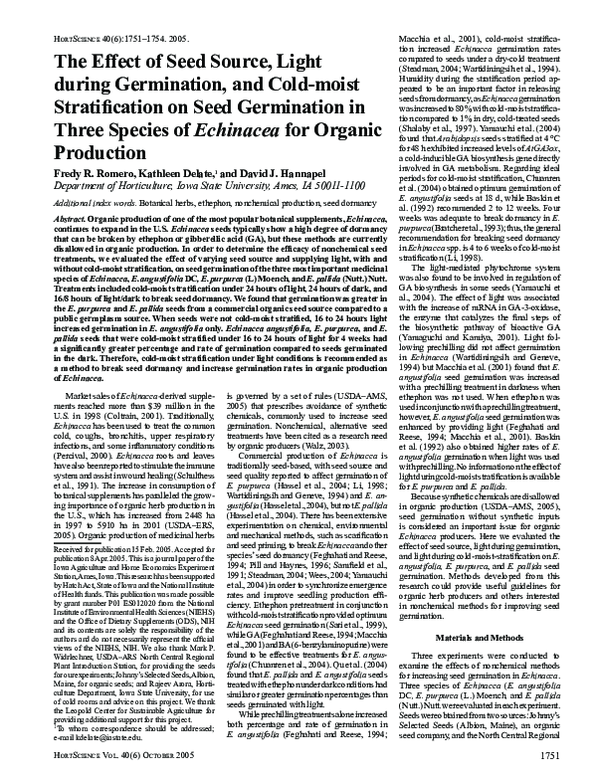 (PDF) The Effect of Seed Source, Light during Germination, and Cold ...