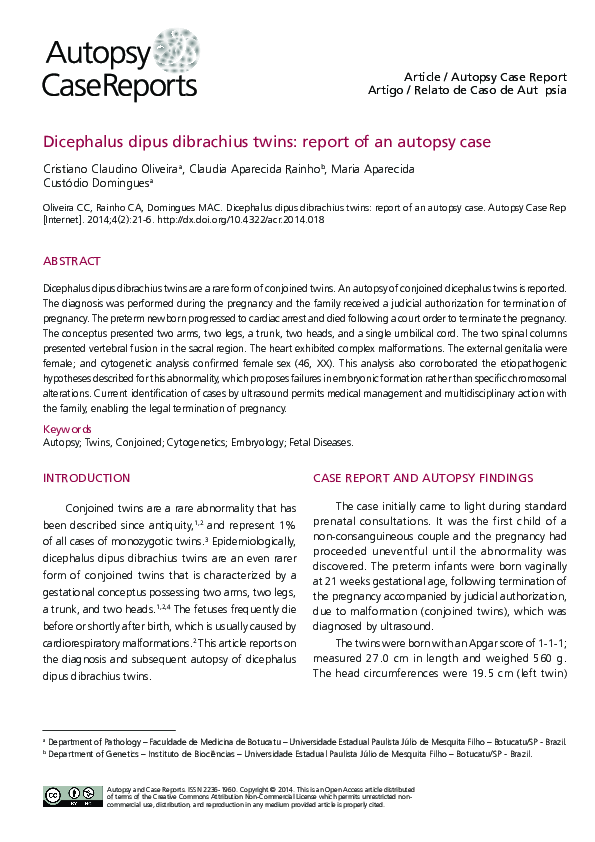 (PDF) Dicephalus dipus dibrachius twins: report of an autopsy case