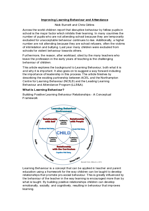 Pdf Improving Learning Behaviour And Attendance