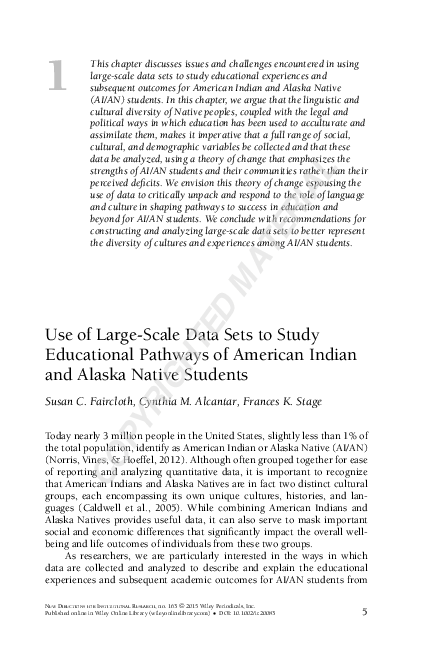 (PDF) Use of Large‐Scale Data Sets to Study Educational Pathways of American Indian and Alaska ...