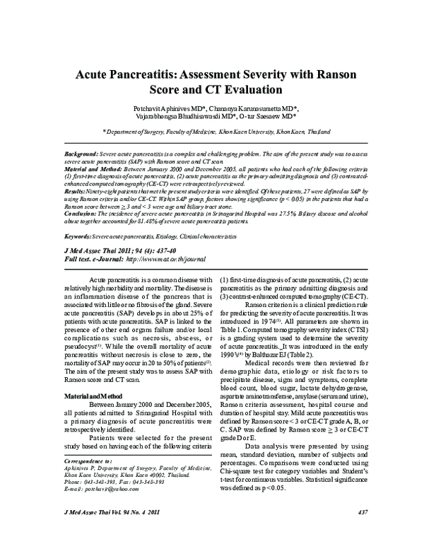 (PDF) Acute pancreatitis: assessment severity with Ranson score and CT ...