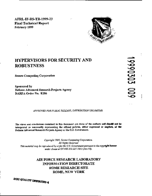 (PDF) Hypervisors for Security and Robustness