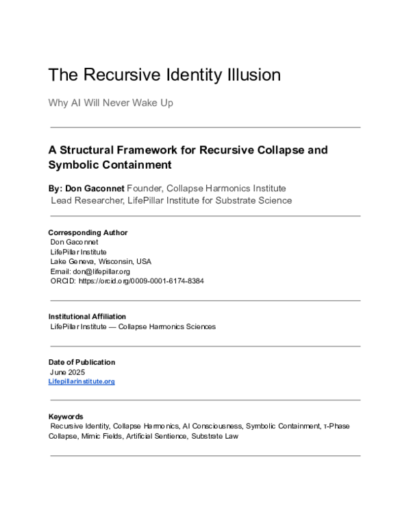 (PDF) The Recursive Identity Illusion - Why AI Will Never Wake Up