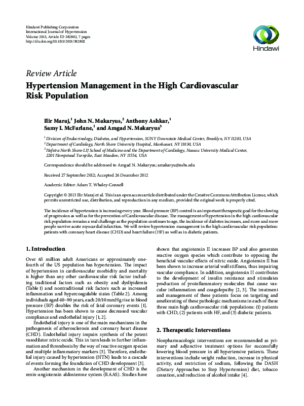 (PDF) Hypertension Management in the High Cardiovascular Risk Population