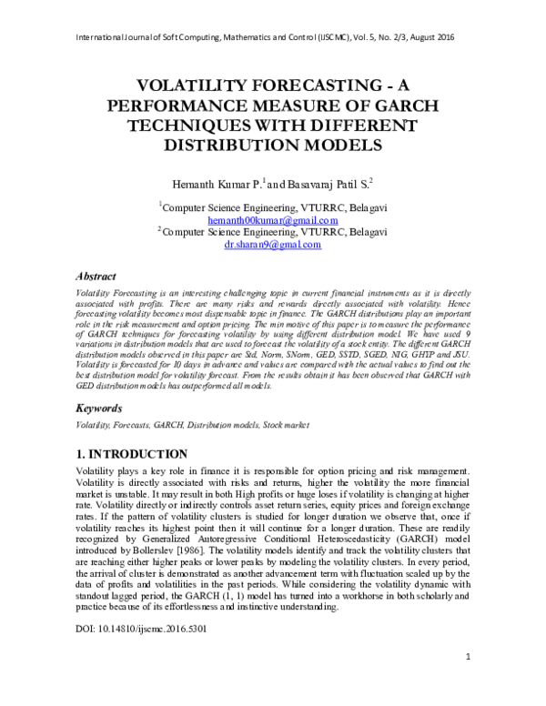 (PDF) VOLATILITY FORECASTING -A PERFORMANCE MEASURE OF GARCH TECHNIQUES WITH DIFFERENT ...